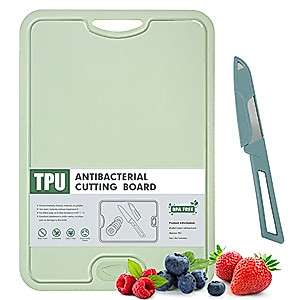 Gintan TPU Cutting Board, BPA-Free, With Knife and JuiceGroove,Scratch Resistant Flexible Cutting Boards for Kitchen, Dishwasher Safe, Easy-Grip Handle, Non-Slip
