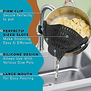 GottaHaveit | Clip On Strainer – Snap On Pot Drainer for Pan and Pots, Essential Home Cooking Tool. Black