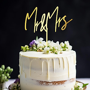 Party to Be Mr & Mrs Wedding Cake Topper in Golden Acrylic (Design 04)