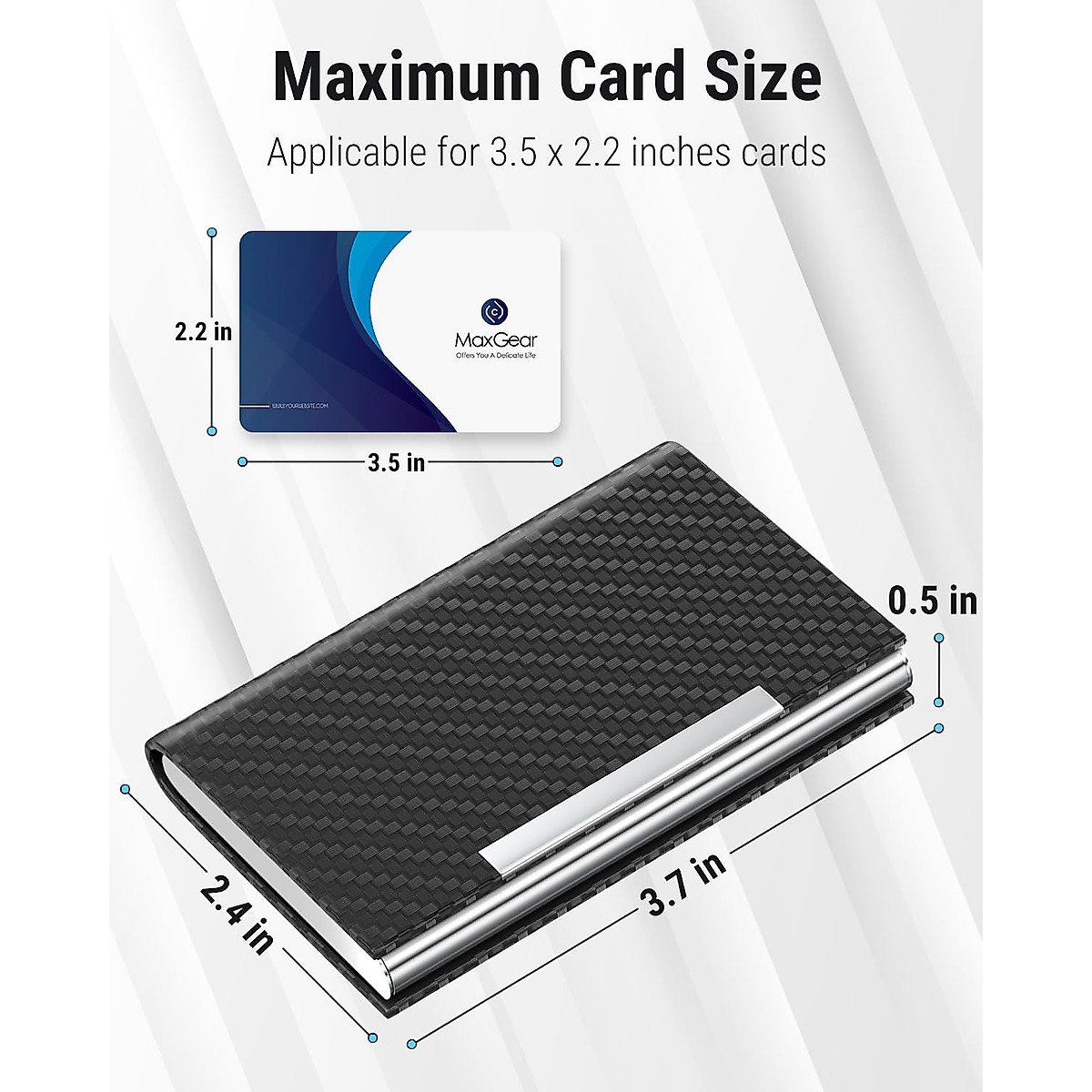 MaxGear Business Card Holder, PU Leather Business Card Case for Men & Women, Professional Business Card Holder Organizer with RFID Blocking, Black Carbon