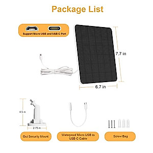 HXVIEW 6W Solar Panel for Security Camera, 5V Solar Panel Charger for Micro USB & USB-C Port Outdoor Camera, 20% Efficiency Than 5W, 360° Adjustable & IP66 Waterproof