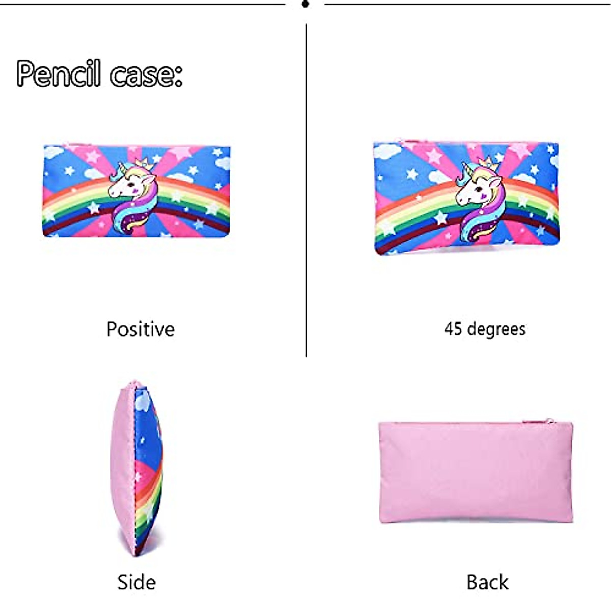 NOACLEA 3pcs Girls Unicorn Sequins Backpack Set Kids School Backpack With Lunch Box Pencil Case.