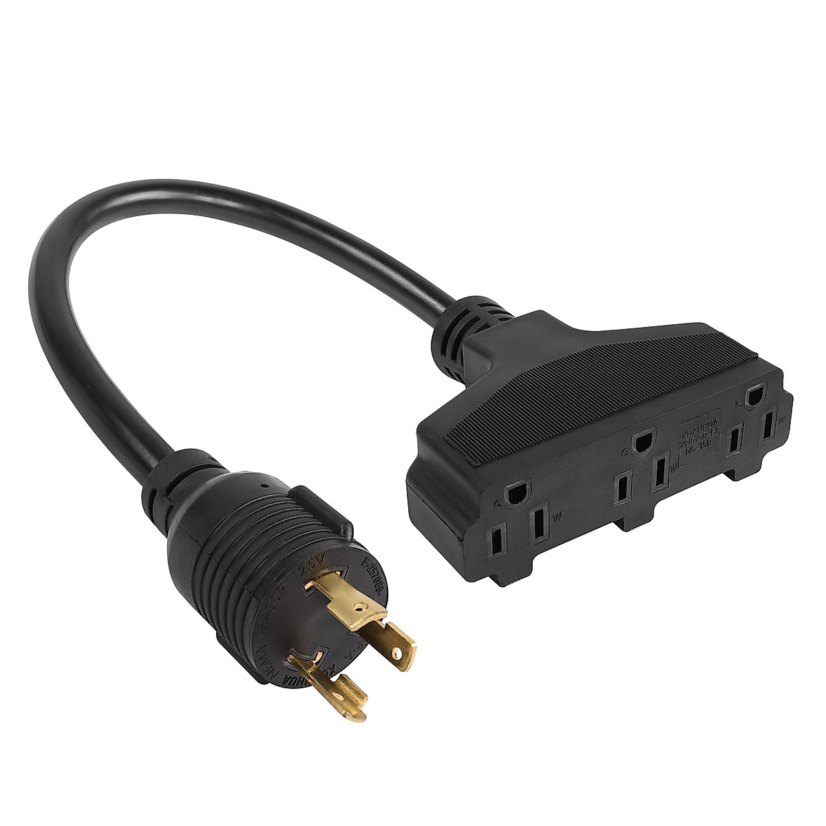 30Amp Generator Power Cord YACSEJAO 1.5FT 10AWG NEMA L5-30P to 3 Outlet 5-15R Female 30 Amp to 15 Amp Generator Adapter Cable with Twist Lock