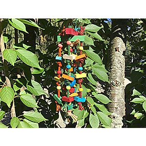 Bird Chew Toy SKWAKOCO. The Size 18" Multicolored Natural Wooden Blocks, Beads and Natural 100% Hemp Rope. Toy is Suggested for Large and Medium Parrot