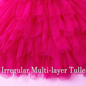 Cilucu Flower Girls Dress Kids Long Tiered Tulle Dresses Little Girls Birthday Party Ball Gown Baby Girls Princess Banquet Pageant Outfits Children Summer Boho Dress Hot Pink Size 3-4T