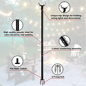 APEX LIFE String Light Poles for Outdoor Deck or Patio | 2 Pack 9FT | Black Powdered Steel Pole for Lights 5-Prong + Flat Base Options | Great for Wedding Garden Cafe Party Backyard