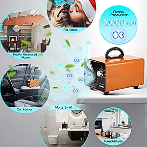 Ozone Machine10000mg/h, OMMO Industrial/Commercial/Home Multipurpose Ozone Machine Air Purifier, 180mins Adjustable Timer for Room, Smoke, Cars, and Pets