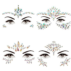 4 Sheets Euphoria Face Gems+10g Chunky Glitter, Rhinestones Stickers Glow in The Dark-Luminous Gems Body Makeup for Music Festivals Rave Carnival Cosplay Gifts for Women(2Luminous)