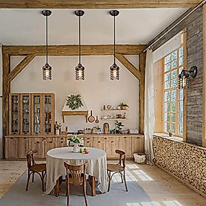 LNC Rustic Pendant Lighting for Kitchen Island, Retro Vintage Pendant Light Fixture with Metal Cage Shade, Mini Hanging Pendant Lights Adjustable for Kitchen Sink, Dining Room, Bedroom, Foyer, 3.9”D