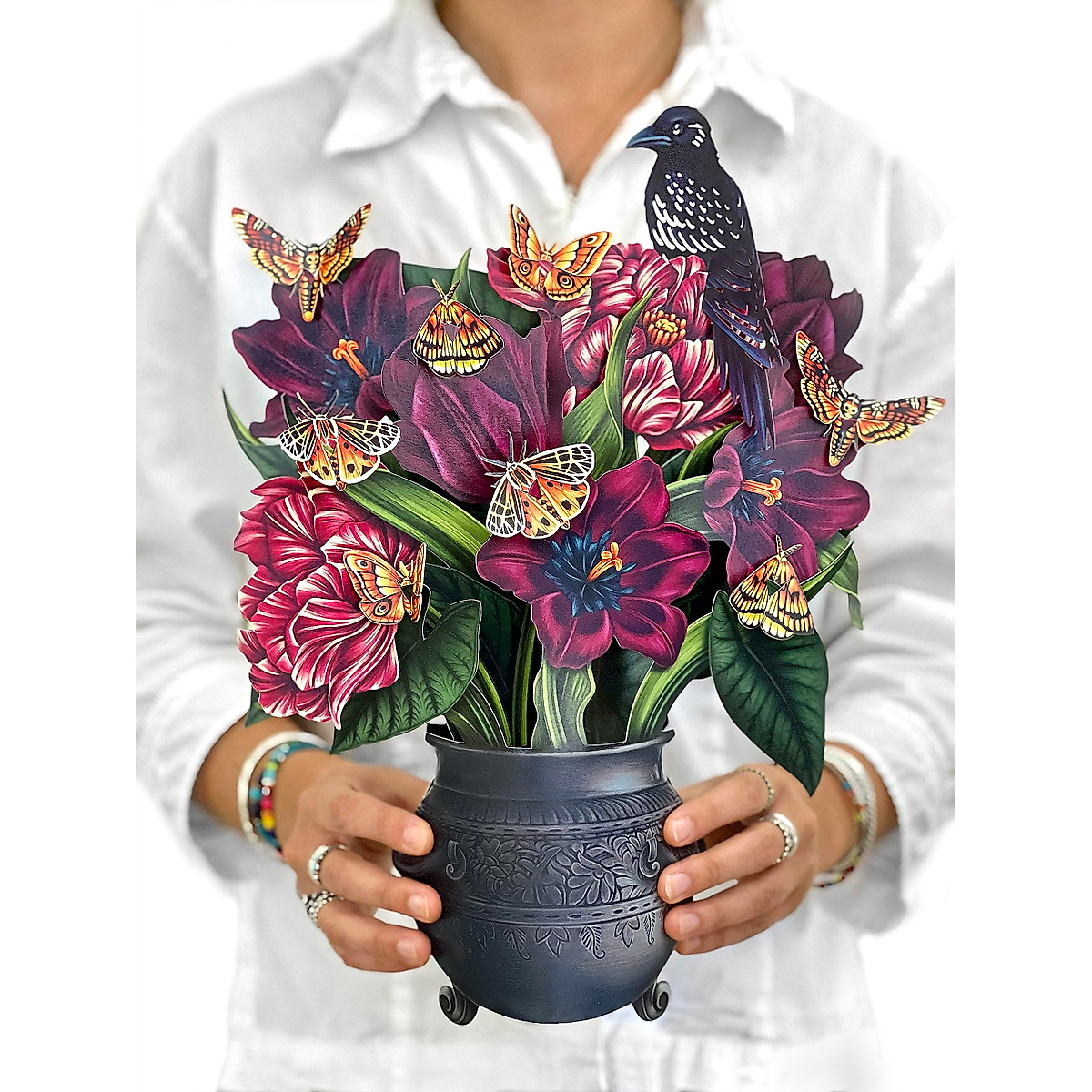 Freshcut Paper Pop Up Cards, Paper Flower Bouquet 3D Popup Greeting Cards with Note Card & Envelope, Birthday Card, Anniversary Card, Get Well Gifts for Women, 12" Moonlight Garden