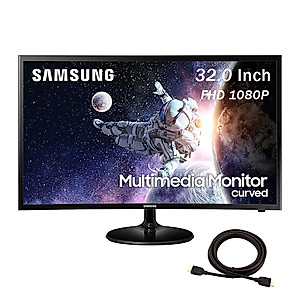 Samsung 2020 Premium Curved 32 Inch FHD (1920 x 1080) Multimedia LED Monitor, HDMI, Speaker, Black + NexiGo 4K HDMI Cable