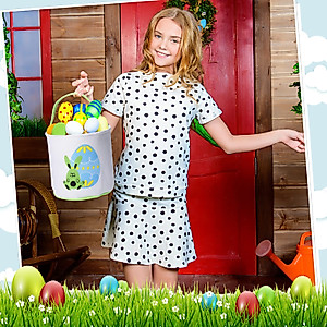 Honeydak 4 Pcs Easter Bunny Basket Bags for Kids Canvas Bunny Totes Bag Bucket for Easter Eggs Toys Rabbit Easter Hunt Basket with Handle Easter Party Decoration Personalized Eggs Candy Present Carry