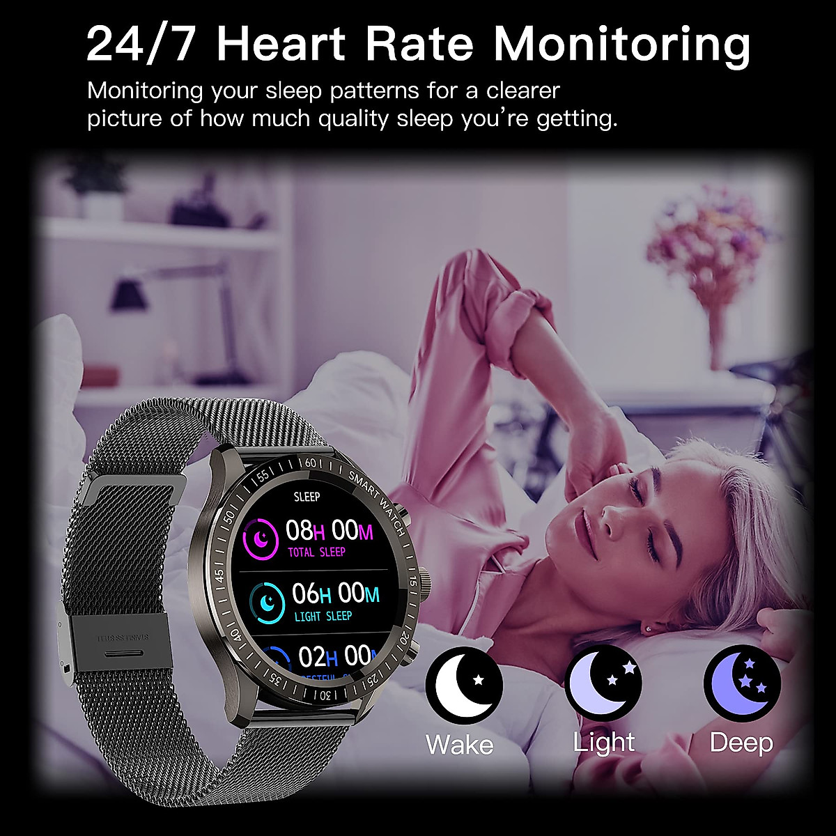 Smart Watch for Men, Fitness Watch with Heart Rate Monitor, Custom Dial, Pedometer, Waterproof Smartwatch for Android Phones iPhone Samsung (Black)