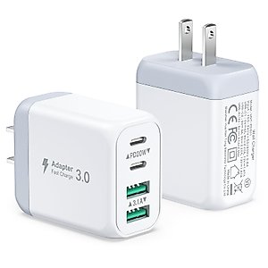 USB C Charger Block, 2-Pack 40W 4-Port USB C Wall Charger Fast Charging Dual PD+QC Power Adapter Multiport Type C Brick Charger for iPhone 15 14 13 12 11 Pro Max,iPad,Airpods,iwatch, Samsung-White