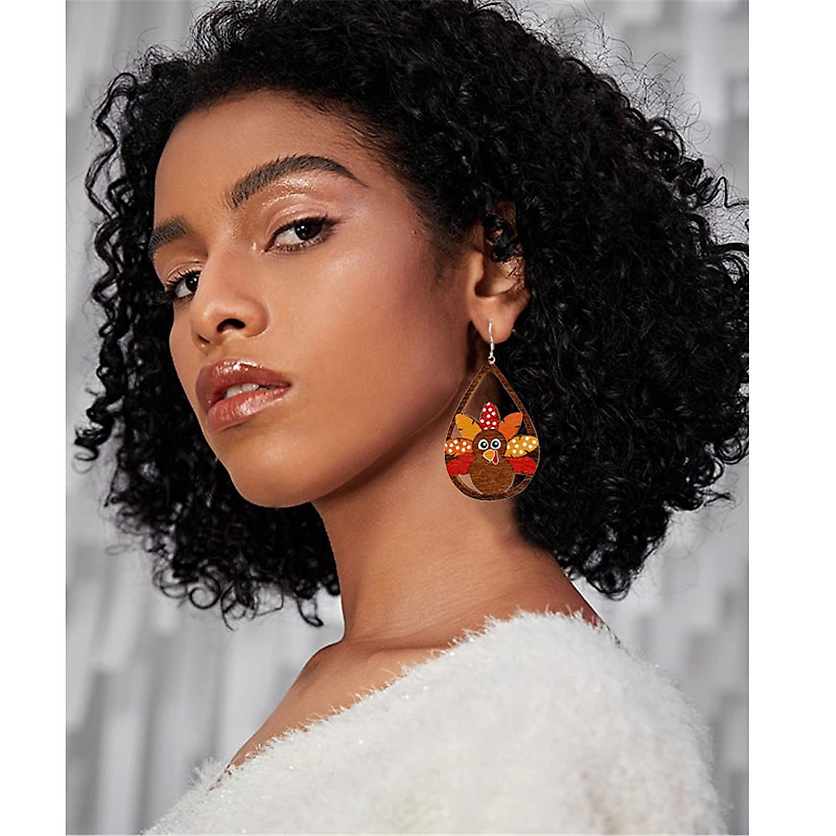 coadipress Cute Thanksgiving Turkey Pumpkin Maple Leaf Dangle Earrings for Women Lightweight Holiday Dangle Earrings Thanksgiving Fall Wooden Earrings (Turkey B)