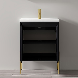 Dowell 24" Inch Charcoal Bathroom Vanity with Ceramic Sink Combo, Modern Bathroom Cabinet with Soft-Close Door, Freestanding Single Bathroom Vanity Set - 002 Series [Assembly Required]