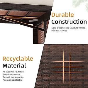 Shintenchi Outdoor Patio Furniture Sets, Wicker Patio sectional Sets 3-Piece, All Weather Wicker Rattan Patio Seating Sofas with Glass Coffee Table and Cushion (Beige)