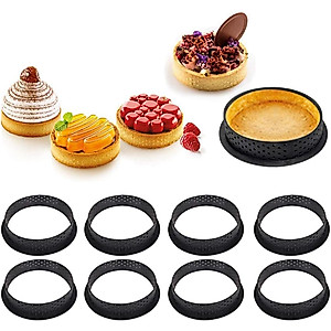 Mini Tart Ring Mold for Baking, Airlxf 8PCS Round Shape Black Cake Mold Mousse Circle Tart Ring Round Cake Molds