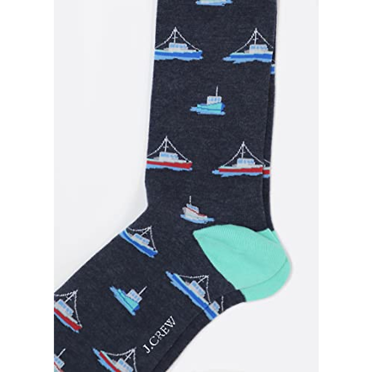 J.Crew Mercantile 1 Pair Men's Novelty Trouser Socks (Heather Navy Fishing Boat) One Size