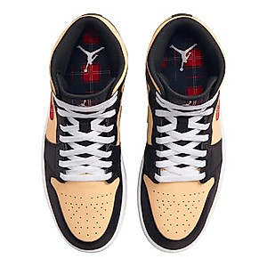 Nike Men's Air Jordan 1 Mid SE Sneaker, Black/Multi-color-sesame, 12