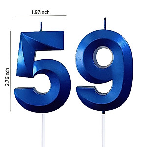 2.76" 59th 95th Number Candles Birthday Gifts for Women Men Birthday Decorations Birthday Candles Numbers Happy Birthday Candles for Cake 2 Candle for Women for Men (Blue)