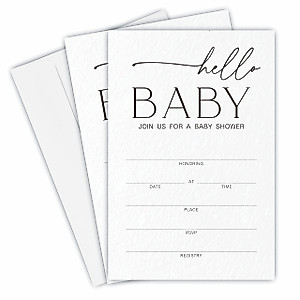 Baby Shower Invitations, Minimalist Hello Baby Gender Reveal Invitation Cards With Envelopes(25 Pack), Modern Black and White Theme Baby Shower Decorations And Supplies For Boys or Girls(YQK-A10)