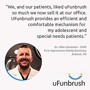 Calvin & Greenway uFunbrush Sonic Toothbrush for Kids - Kit Includes White U-Shaped Brush, Tooth Foam, Cool Stickers, Base & Battery - Size 2 for Ages 6-8