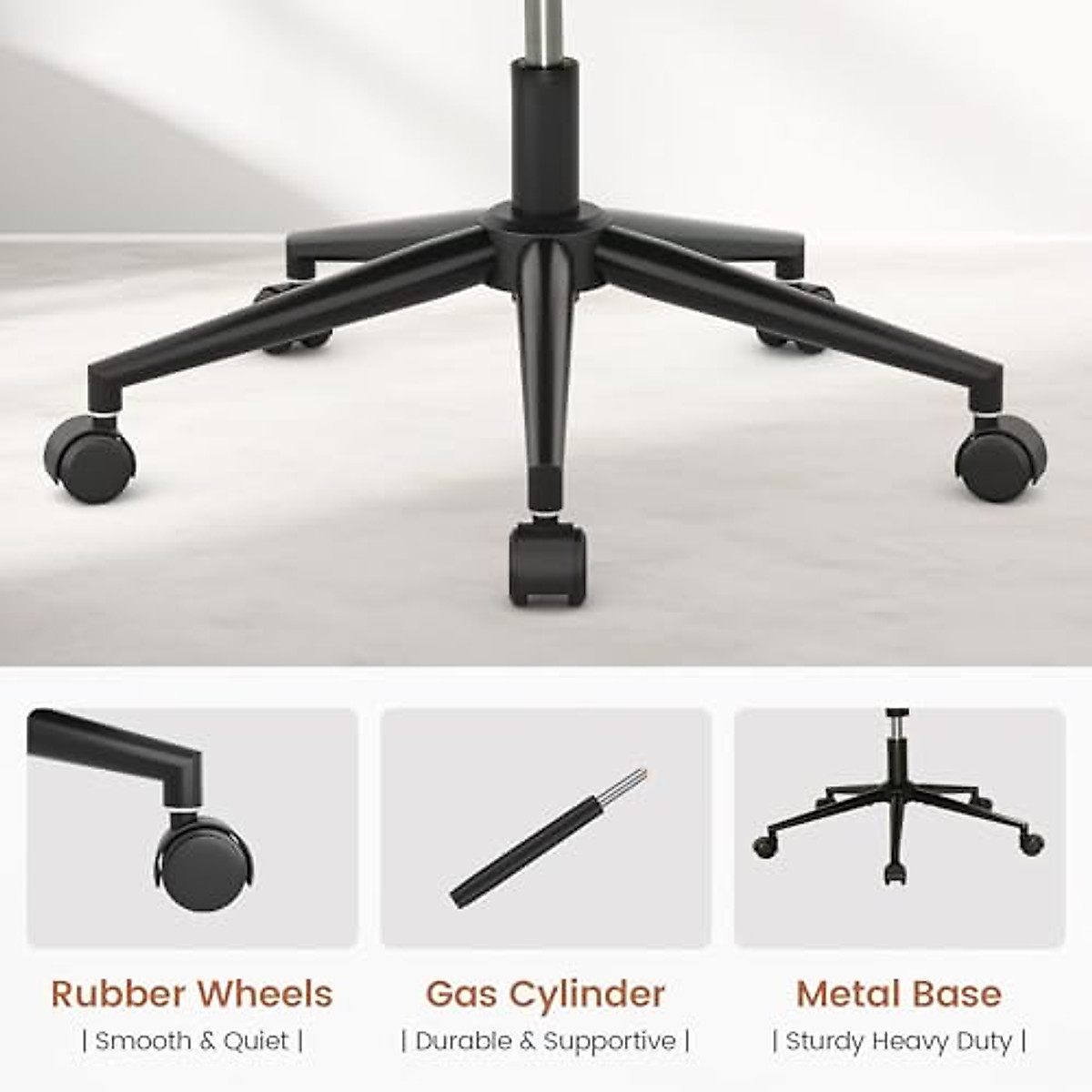 DICTAC Brown Leather Office Chair,Mid Century Home Desk Chair with Padded Mid-Back Support Removable Armrests Height Adjustable