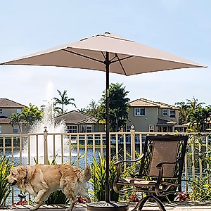 AMMSUN 6.5 x 4.5ft Rectangular Patio Umbrella Outdoor Table Umbrella Steel Pole and Fiberglass Ribs, Beige