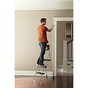 Cosco 11408PBL1E Three Big Folding Step Stool with Rubber Hand Grip, Platinum