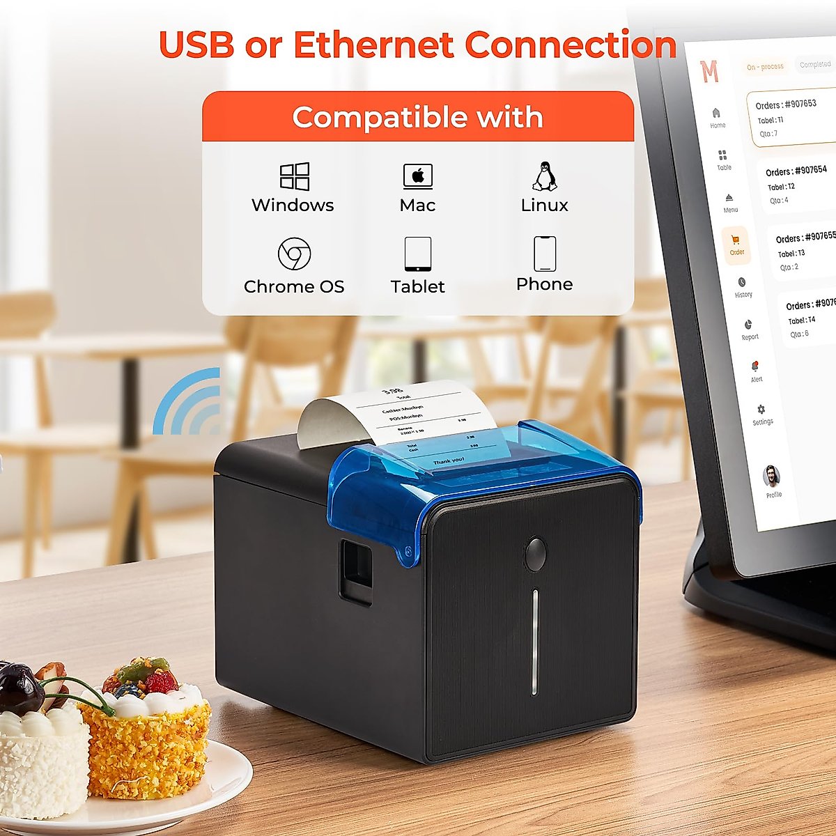 MUNBYN WiFi Receipt Printer with USB Port, 80mm POS Printer, Thermal Pinter Works with Square Mac Windows Chromebook Linux Cash Drawer, Do Not Support Paypal Zettle Shopify Vagaro Kyte Bluetooth