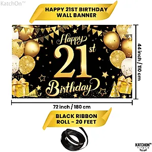 KatchOn, Giant Gold Number 21 Balloon - Pack of 3 | Gold 21 Birthday Balloon, 21st Birthday Backdrop | Happy 21st Birthday Banner Black and Gold for Happy 21st Birthday Decorations for Him