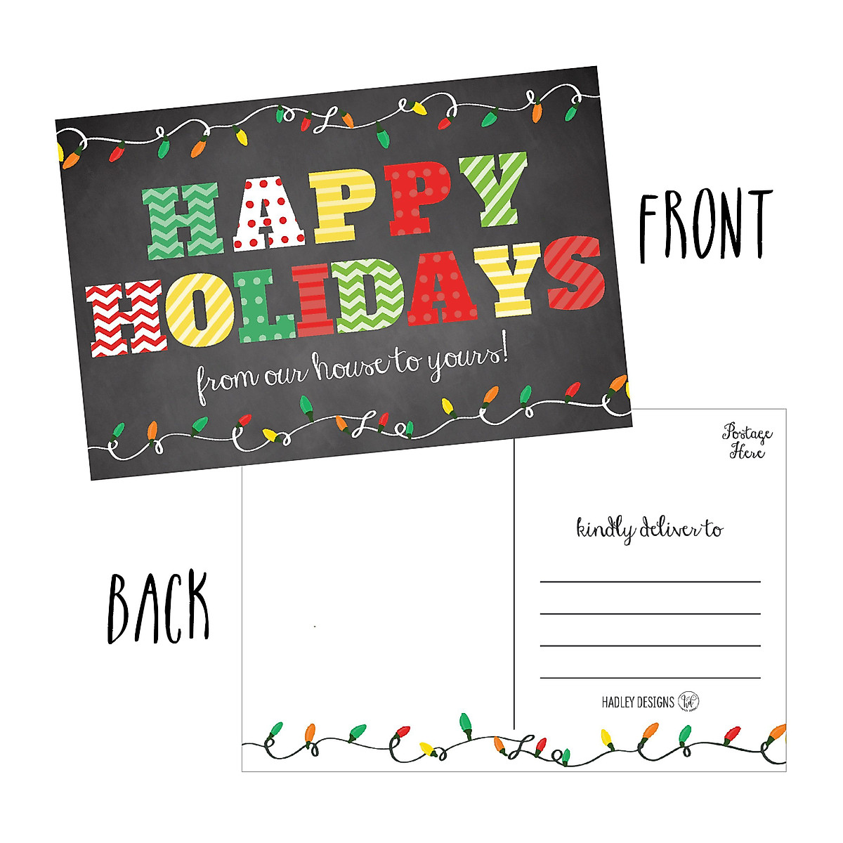 50 Chalkboard Holiday Greeting Cards, Cute Fancy Blank Winter Christmas Postcard Set, Bulk Pack of Premium Seasons Greetings Note, Happy New Years for Kids, Business Office or Church Thank You Notes
