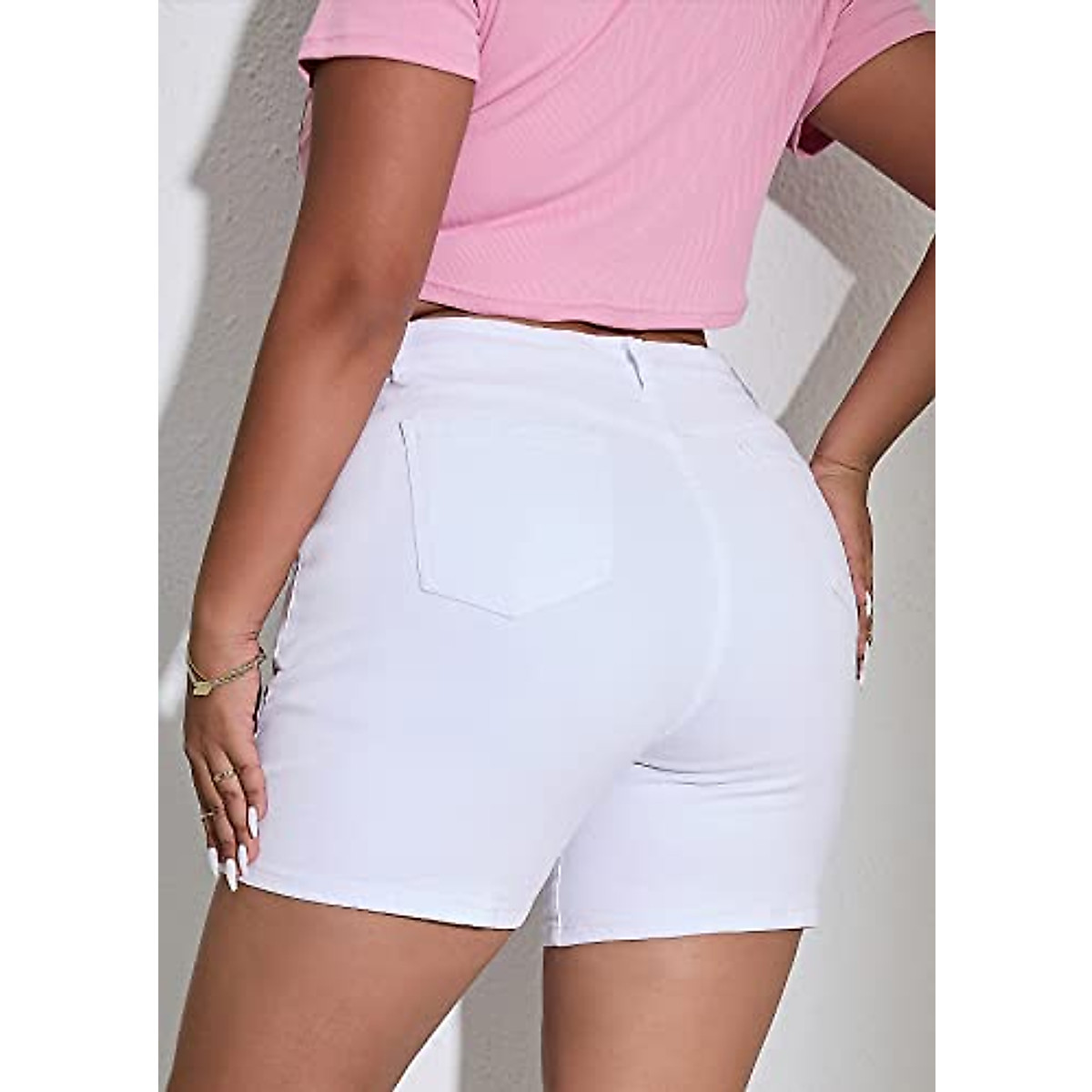 AusLook Plus Size Denim Shorts for Women White 20W High Waisted Comfy Stretch Distressed Casual Summer Jean Shorts with Pockets