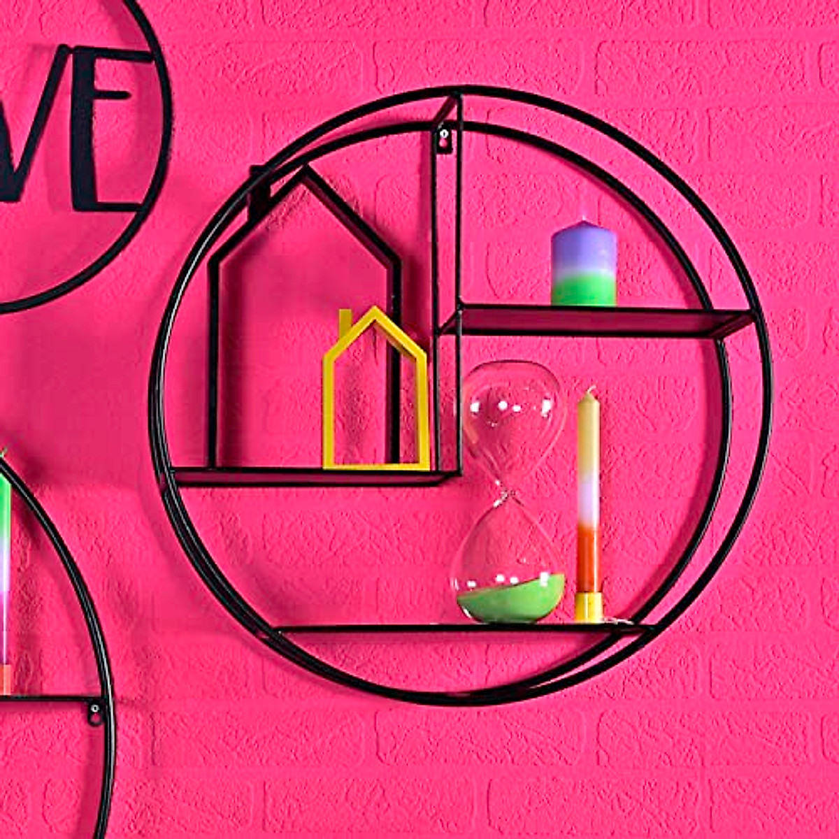 WHW Whole House Worlds Industrial Contemporary Round, Circle Shelf, Floating, Iron 3 Ledges, Wall Unit, Black, 21 1/2 Inches Diameter