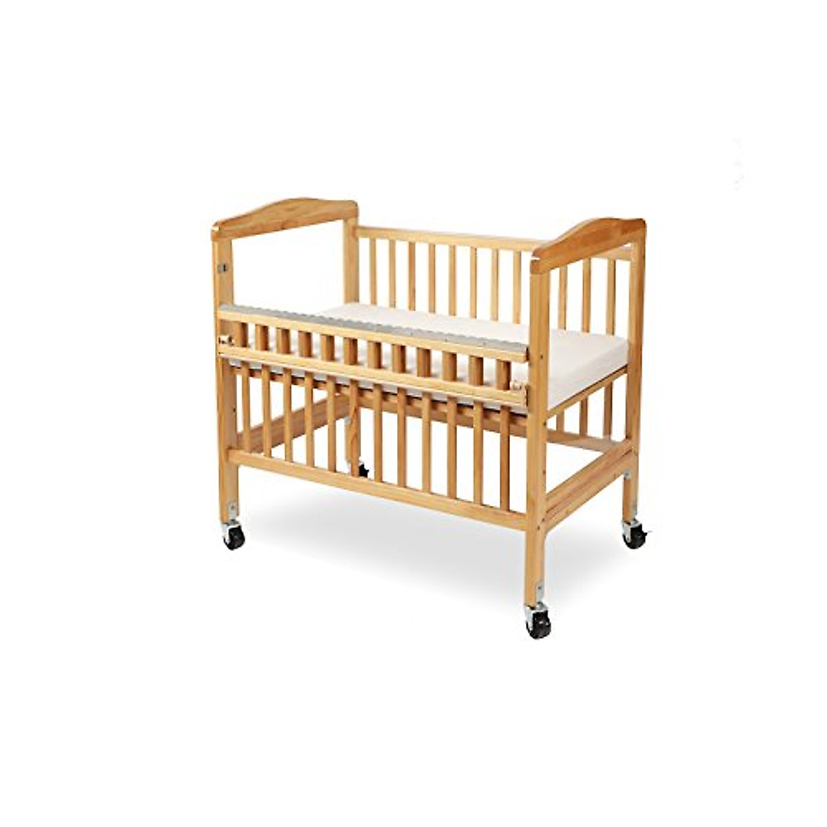 LA Baby Compact Non-Folding Wooden Window Crib with Safety Gate, Natural