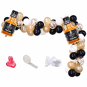 Whiskey Balloons Garland Arch Kit, Black White Champagne Gold Confetti Balloons Garland Arch, Whiskey Birthday Party Decorations for Men 30th 40th 50th Birthday Aged to Perfection Party Supplies