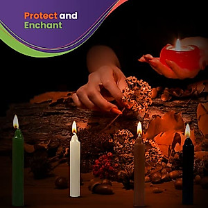 Spell Candles 48 Pack 4" Tall x 1/2" Dia, Hidden Wicks, 12 Colors 4 Mini Candles Black, White, Green, Red, Yellow, Orange, Blue. Brown, Pink, Purple, Grey, Non-Metallic Gold, Free Candle Spell Book