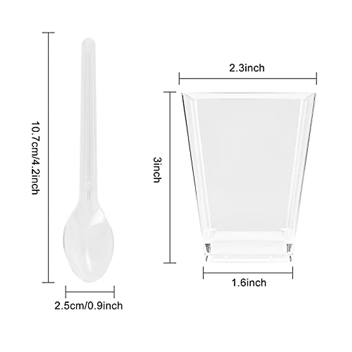 Wiaregom 50Pack 5oz Square Plastic Dessert Cups with Spoons,Clear Parfait Appetizer Cups for Tasting Party Desserts Fruit Parfait Trifle Baby Shower Party