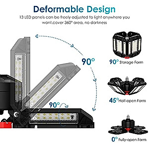 Rafow 200W LED Garage Lights 2 Pack - 20000LM 6500K Deformable Ceiling Lighting Fixture with 12 Adjustable Panels - E26/E27 Bay Light for Garage, Basement, Shop, Workshop, Warehouse