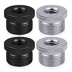 4 Pack Screw Thread Adapter, 5/8" Male to 3/8" Female Mic Screw for Blue Yeti/Blue Snowball/Blue Yeti X Microphone Stand Mount by Frgyee (Black & Silver)