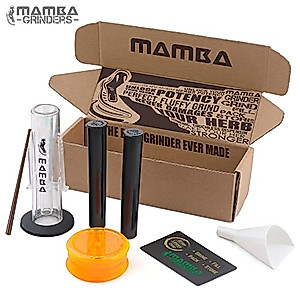 Mamba 7pc Hand Herb Grinder Set. Manual 4-in-1 System for Pre-Rolled Paper Cones to Grind, Fill, Pack and Store