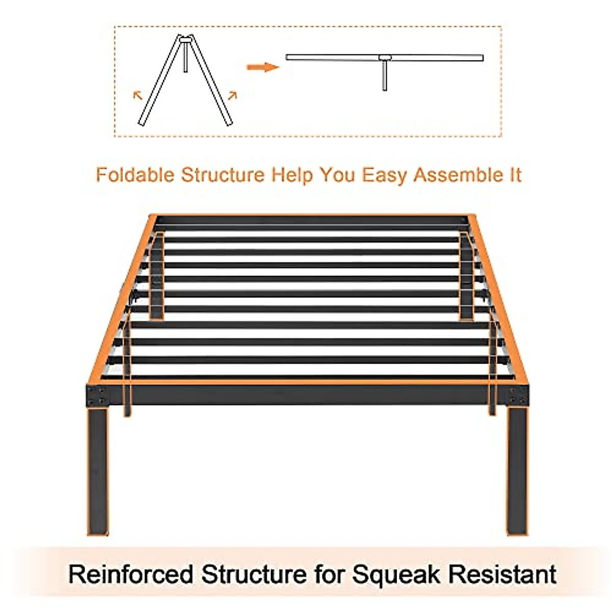 VECELO 14" Twin Metal Platform Bed Frame,Heavy Duty Steel Slat/Easy Assembly Mattress Foundation/No Box Spring Needed