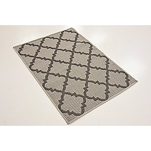 Unique Loom Outdoor Trellis Collection Geometric Moroccan Lattice Transitional Indoor and Outdoor Flatweave Gray/Silver Area Rug (2' 2 x 3' 0)
