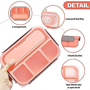 Bento Lunch Box for Kids,Bento Box Adult Lunch Box Containers,1300ML-4 Compartment Lunch Containers for Kids/Adults,with 7 Cake Cups 10 Food Picks,BPA-Free,Microwave Dishwasher Freezer Safe (Pink)