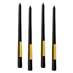Black Taper Candles 12'' Tall with Gold Candle Sticks Set of 4 | Unscented | Home Decor Kitchen Decor Wedding Decorations (Gold)