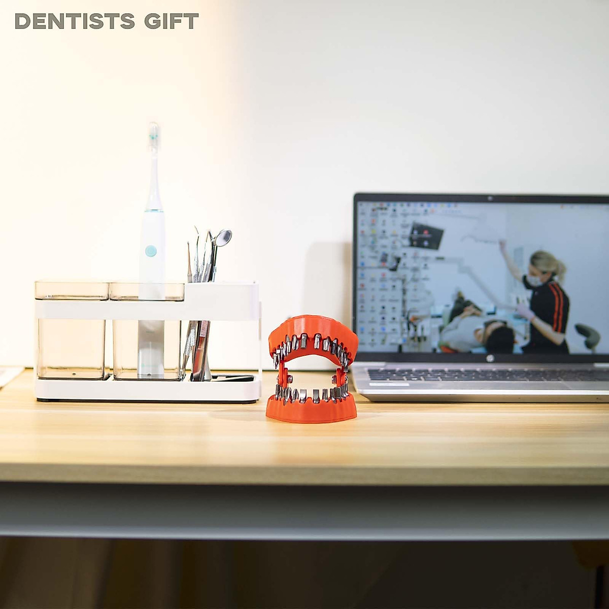 Magoog Denture Drill Bit Holder,Gag Gift for Dentist,3D Sculpture Desk Decor,1/4” Hex Bit Screwdriver,2-in-1 Screwdriver& Desk Gadget,Magnetic Gums with 28PCS Bits,Red