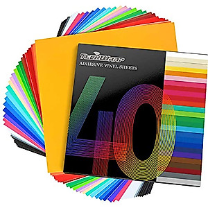 TECKWRAP Permanent Adhesive Vinyl Sheets 12" x 12" 40 Sheets/Pack Assorted Colors for Craft Cutters