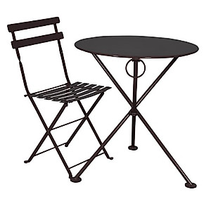 Mobel Designhaus French Café Bistro Folding Side Chair, Jet Black Frame, Steel Metal Slats (Pack of 2)
