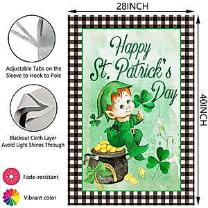 Surfapans Happy St Patricks Day House Flag 28x40 Inch Double Sided Outside Burlap Buffalo Check Plaid Green Shamrock Clover Large Yard Flag